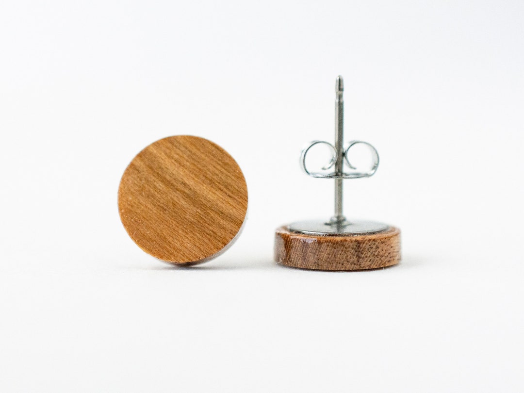 Tiny Wood Stud Earrings Cherry Wood Posts for Men Unisex Rustic ...