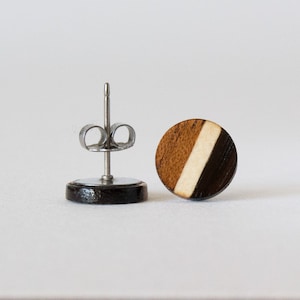 Striped Wood Studs, Wood Earrings, Unisex, Mens Stud Earrings, Wood ...
