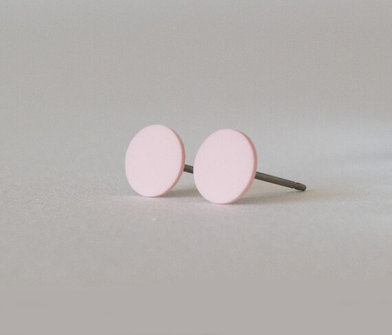 Pale pink studs matte light pink earrings pink stud | Etsy