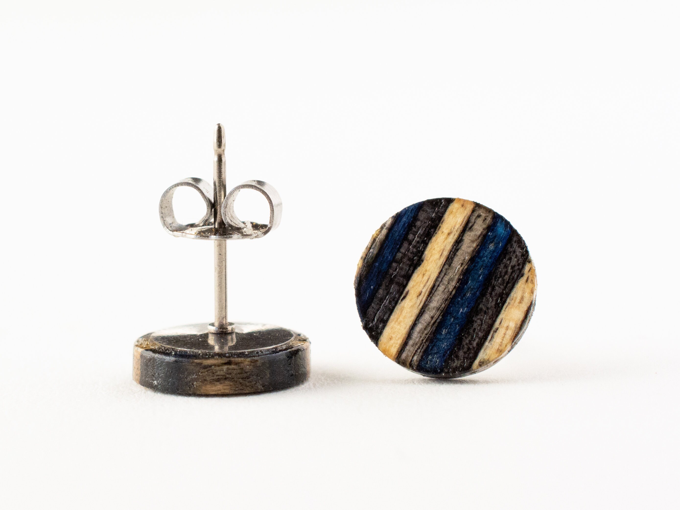 Blue Stripe Wood Studs Wood Earring Stud Casual Stud | Etsy