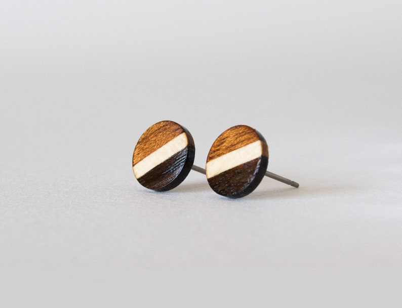 Striped Wood Studs Wood Earrings Unisex Mens Stud Earrings | Etsy