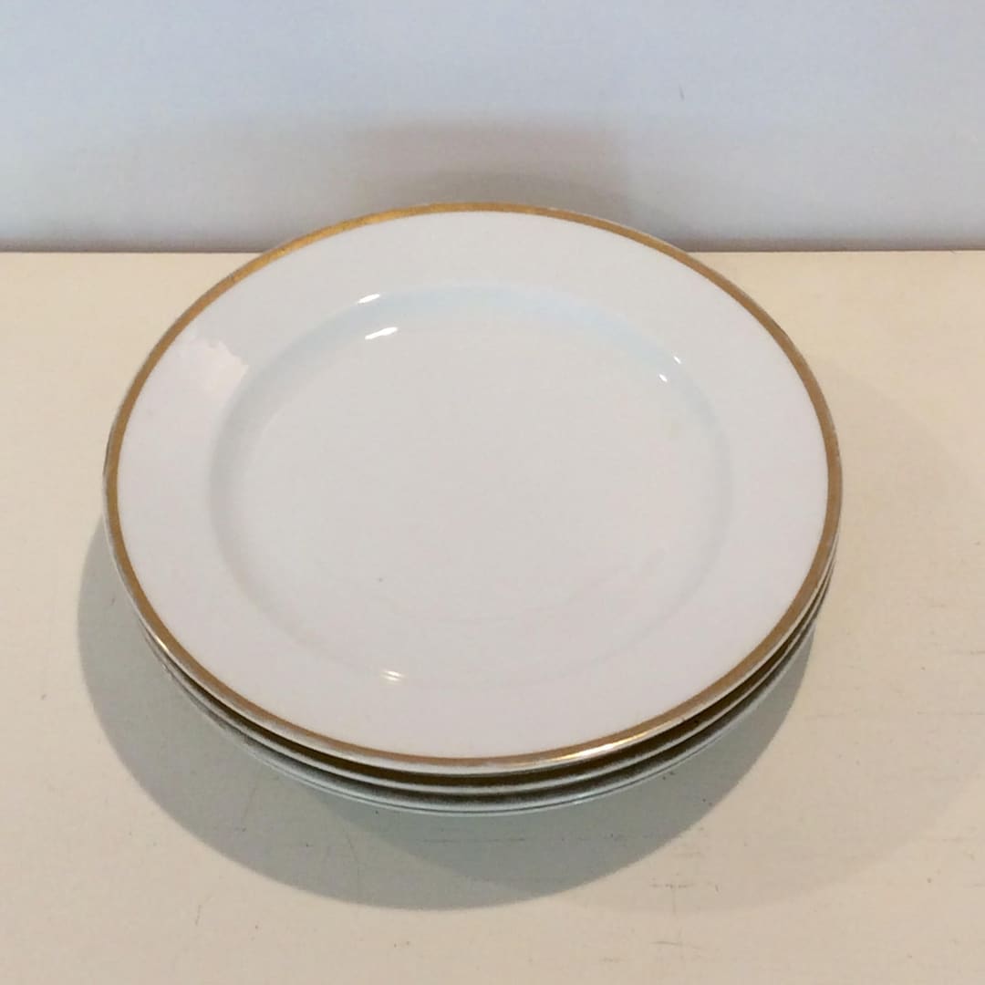 Set of 4 Gold Rim Dinner Plates - Etsy