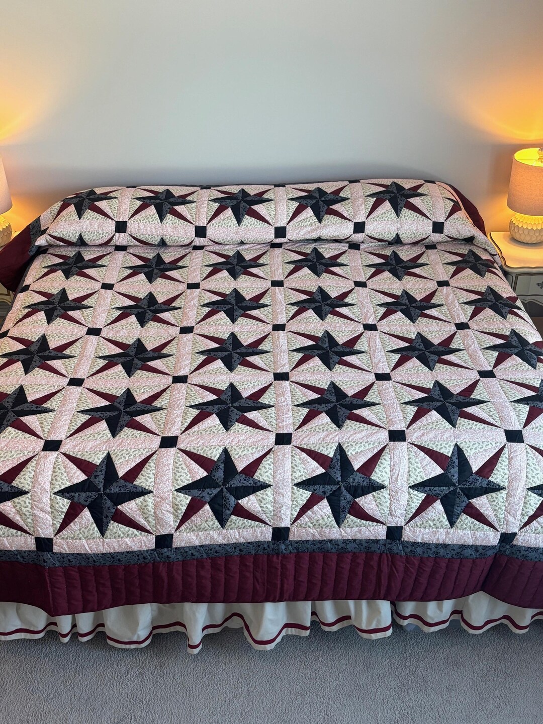 Mariner's Compass Patchwork Amish Quilt 101x111 - Etsy