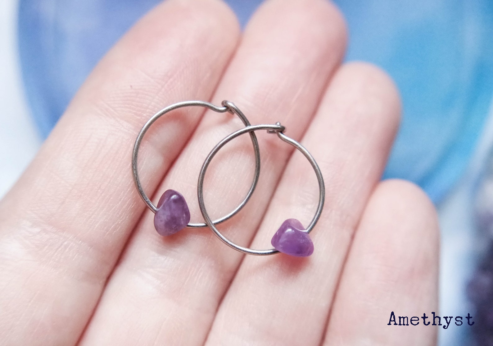 Titanium & Stone hoops Niobium Stone hoops non-allergenic | Etsy