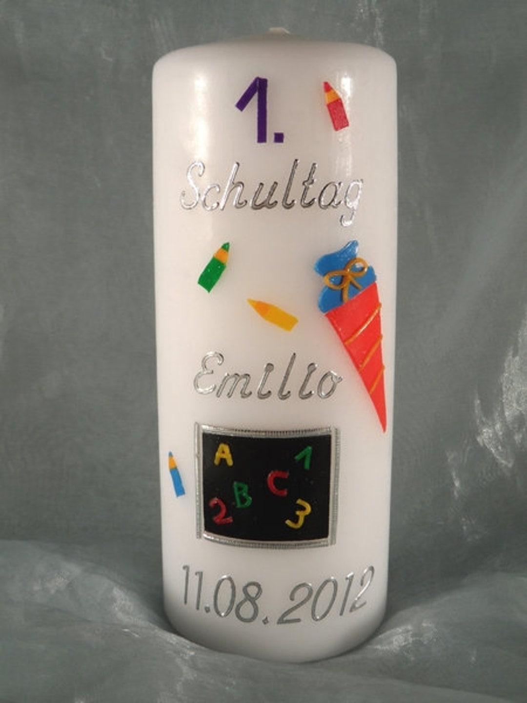 Kerze zur Einschulung handverziert Wunschname - Etsy.de