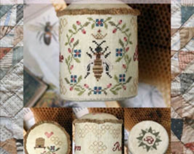Primitive Cross Stitch Honeybee Drum Pin Keep by Heartstring Samplery ...