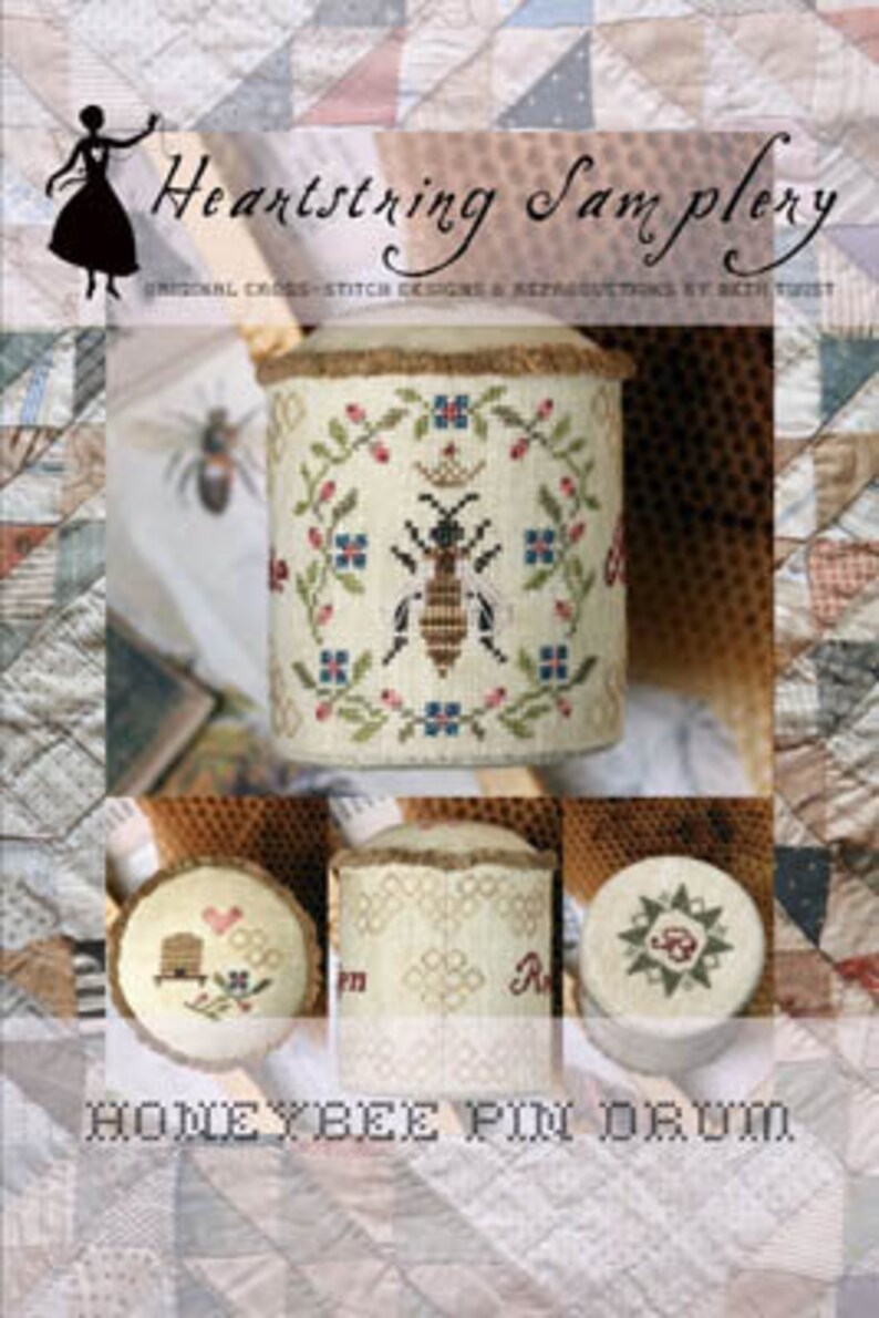 Primitive Cross Stitch Honeybee Drum Pin Keep by Heartstring - Etsy