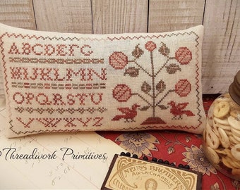 THREADWORK PRIMITIVES ann's Sampler Counted Cross Stitch Pattern Chart Sampler Primitive Pattern ...