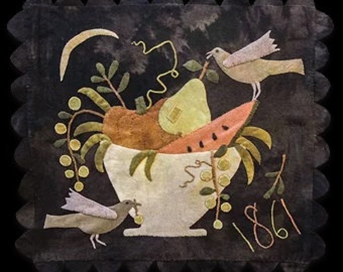 Primitive Wool Applique Flowers in a Pumpkin Shell by Maggie Bonanomi ...