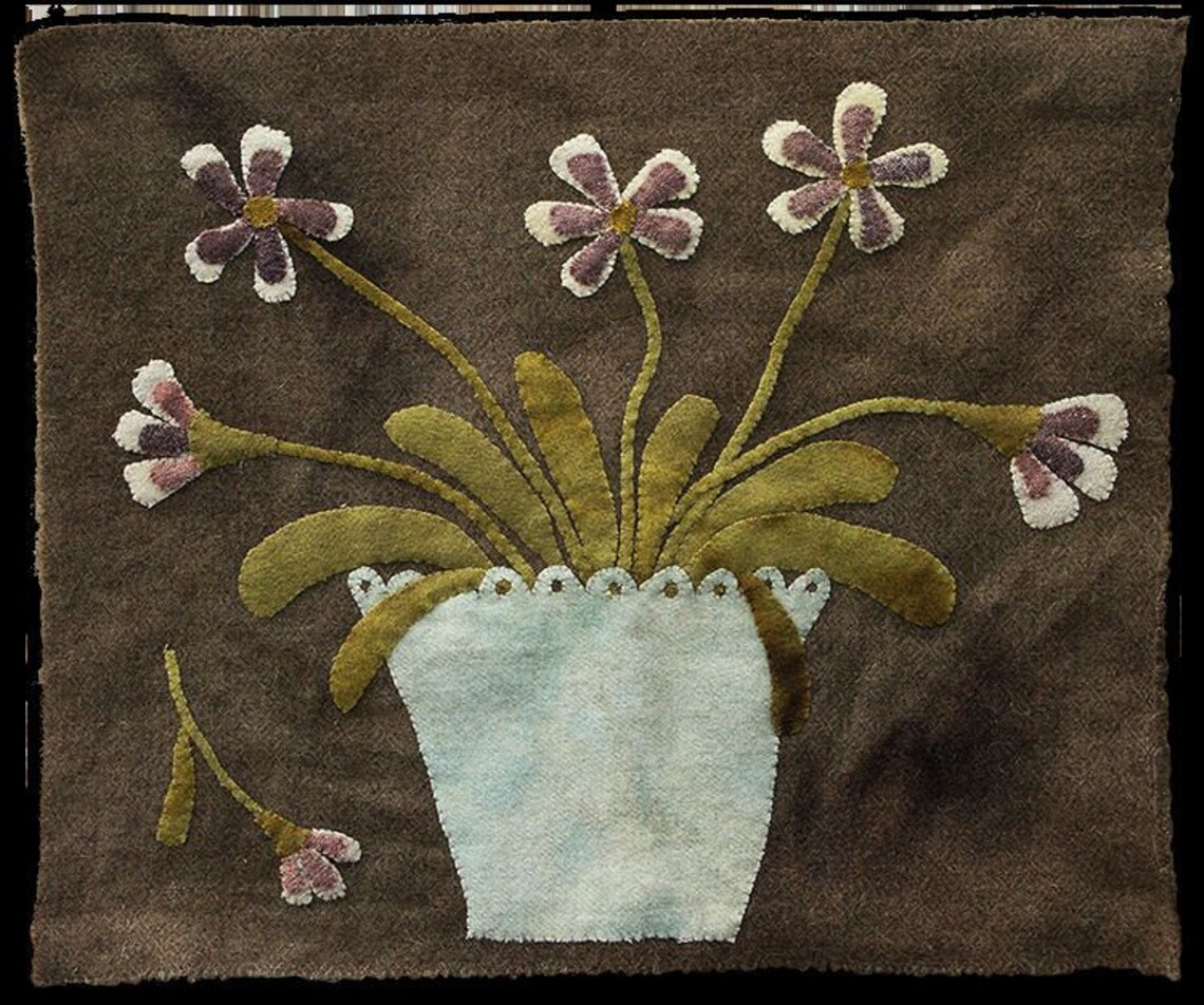 Wool Applique Pattern A Pot of Violets Designed by Maggie Bonanomi ...