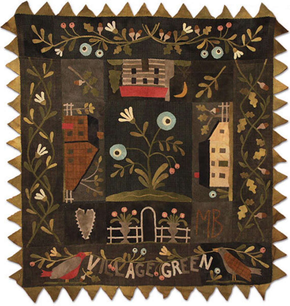 Primitive Wool Applique Bed Cover - Village Green by Maggie Bonanomi ...