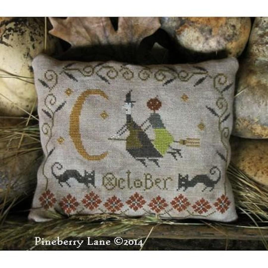 Primitive Cross Stitch Pattern October Ride by Pineberry Lane - Etsy