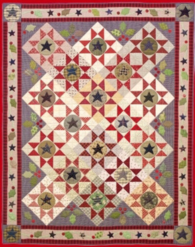 Primitive Quilt Pattern Stars and Holly Berries by Norma - Etsy