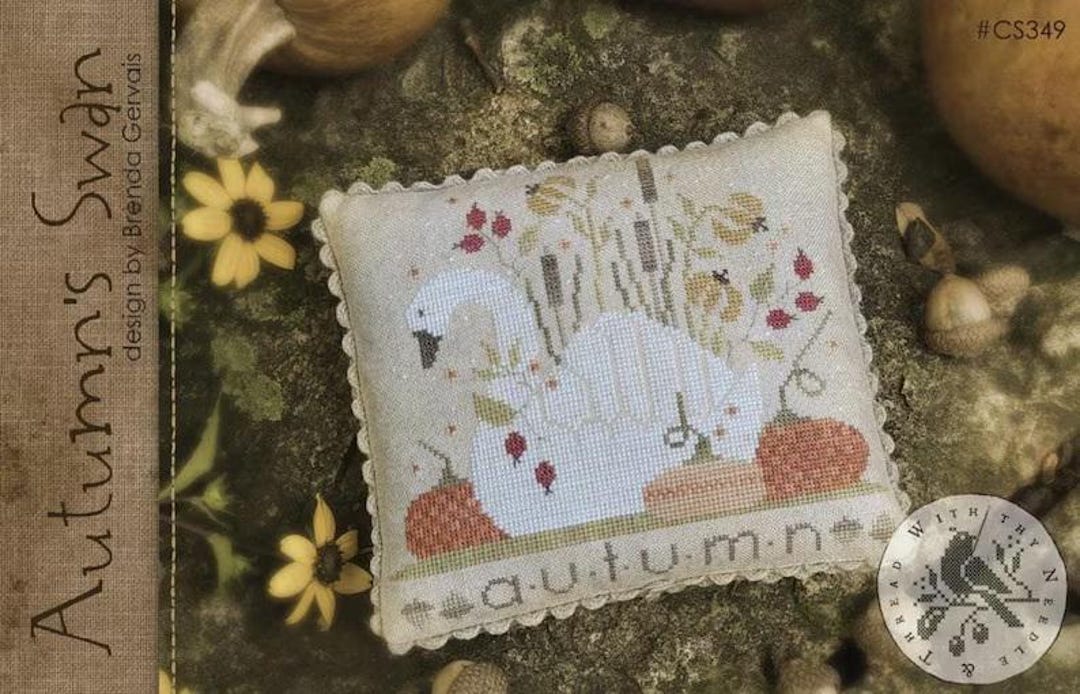 Primitive Cross Stitch Pattern Autumns Swan by Brenda Gervais - Etsy