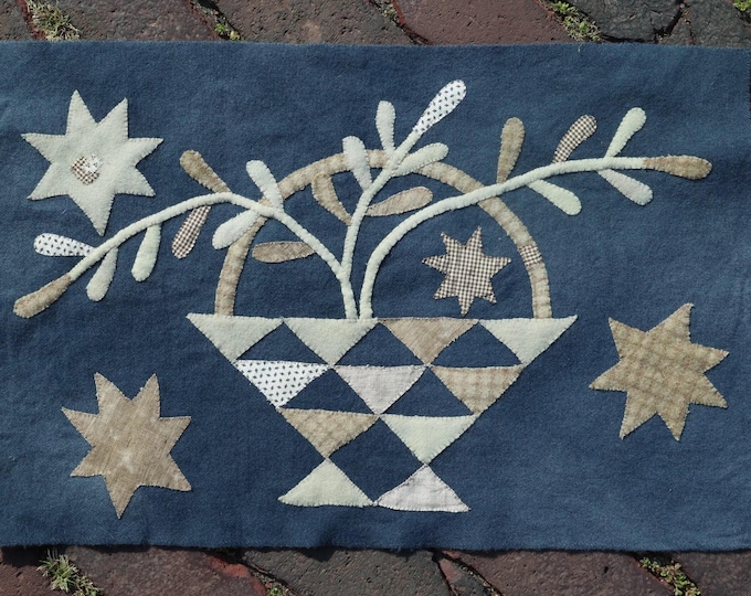 Primitive Wool Applique Flowers in a Pumpkin Shell by Maggie Bonanomi ...