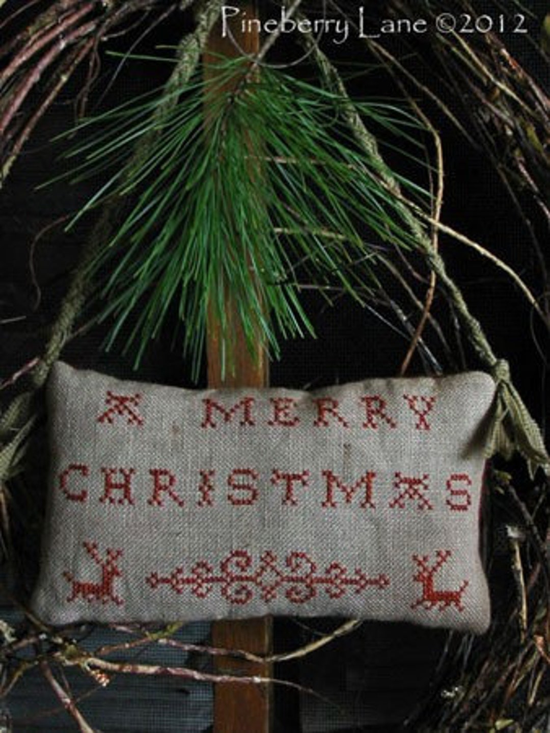 Primitive Cross Stitch Pattern Merry Christmas Redwork Designed by ...