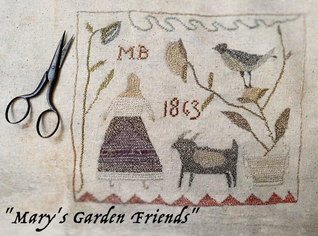 Primitive Cross Stitch Pattern Mary's Garden Friends Designed by Lori ...
