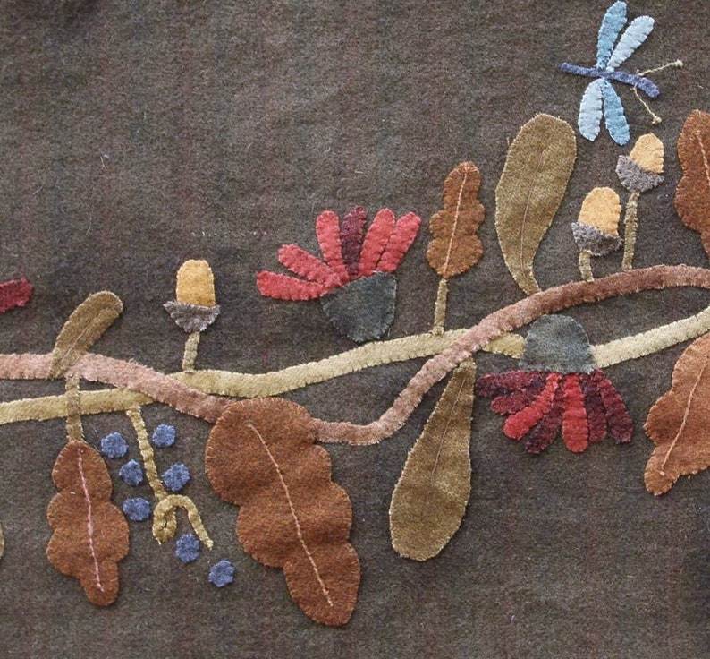 Wool Applique Pattern Flowers, Berries and Acorns Designed by Maggie ...