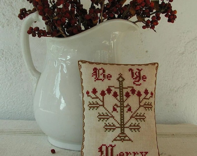 Primitive Cross Stitch Pattern Be Merry by Threadwork Primitives - Etsy