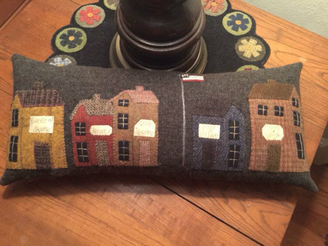 Wool Applique Pattern Cricket Village Pillow Designed by Cricket Street ...