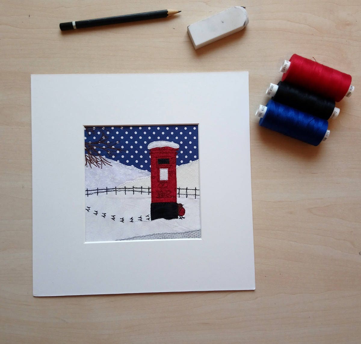 Christmas Postbox in the Snow Textile Art - Etsy UK