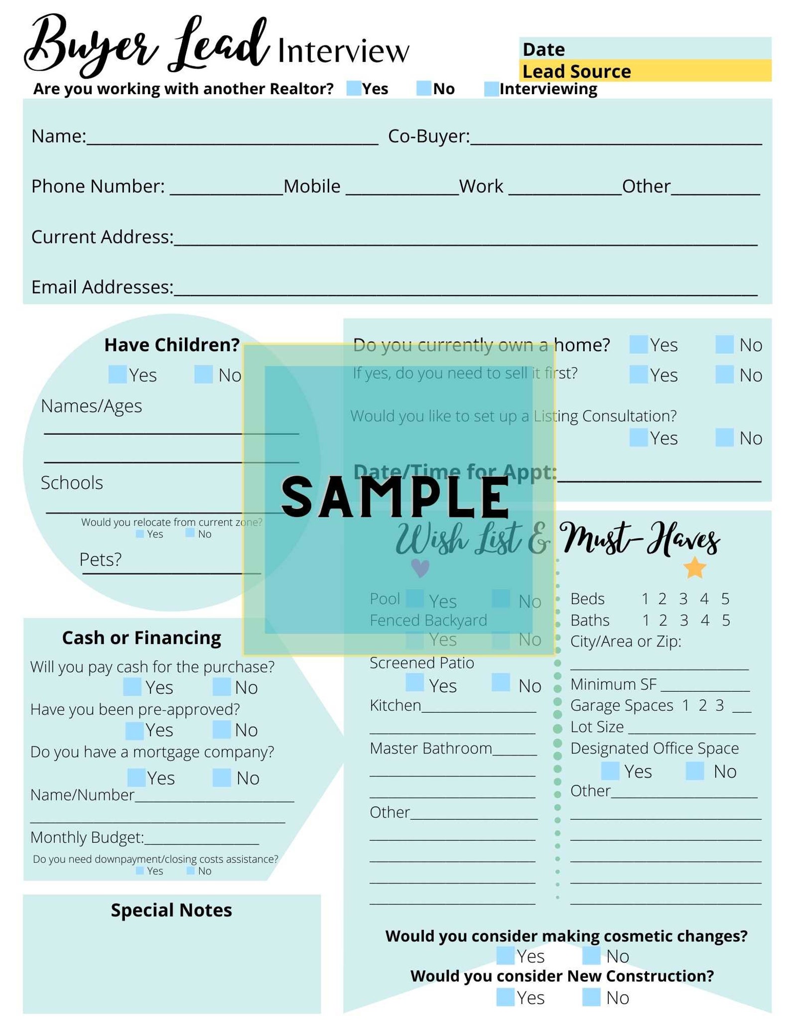 Real Estate Buyer Lead Form - Etsy