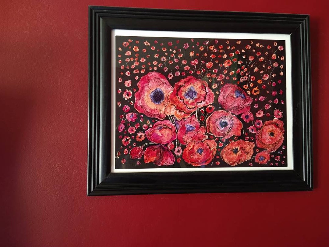 Wild Poppies, an Original Scratch Board With India Ink, Float Mounted ...