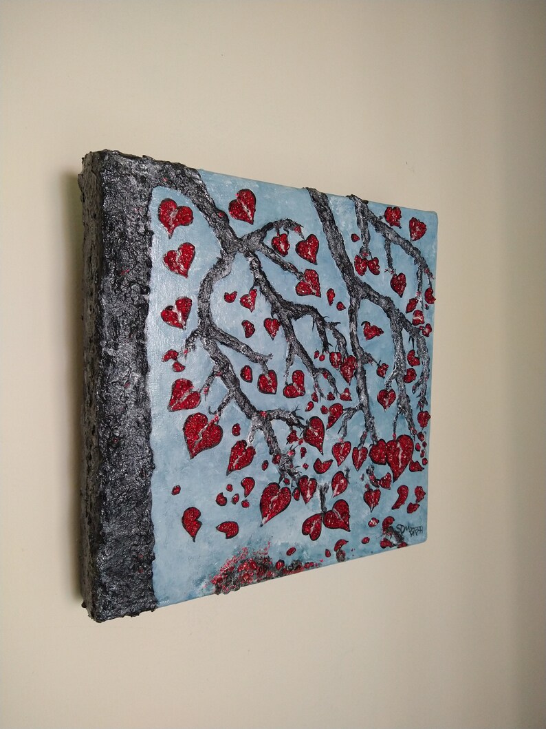 Heart Wall Decor. Tree of Hearts, Textured With Bead Embellishments ...