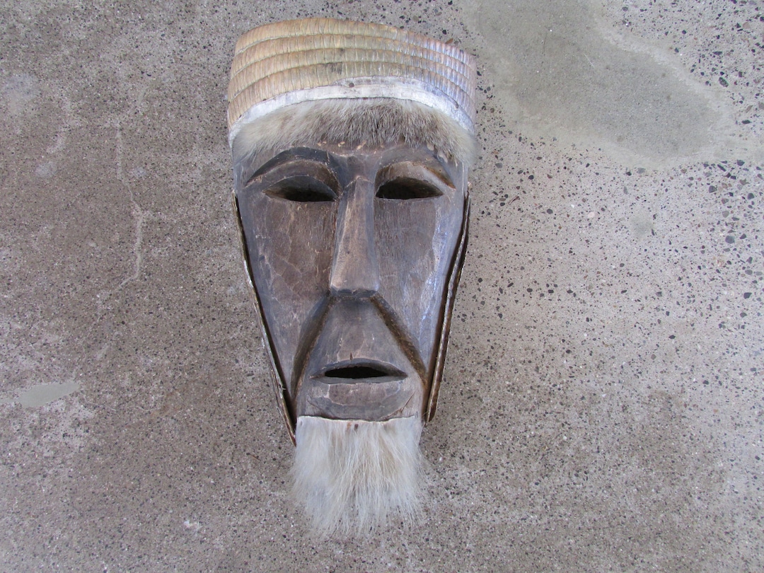 Vintage Mexican Mask Armadillo Hide Man With Beard and Head Piece ...