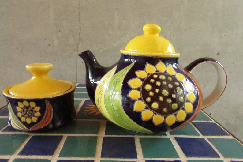 Artesa Hand Painted Pottery Tea Pot and Covered Sugar Bowl Made in ...