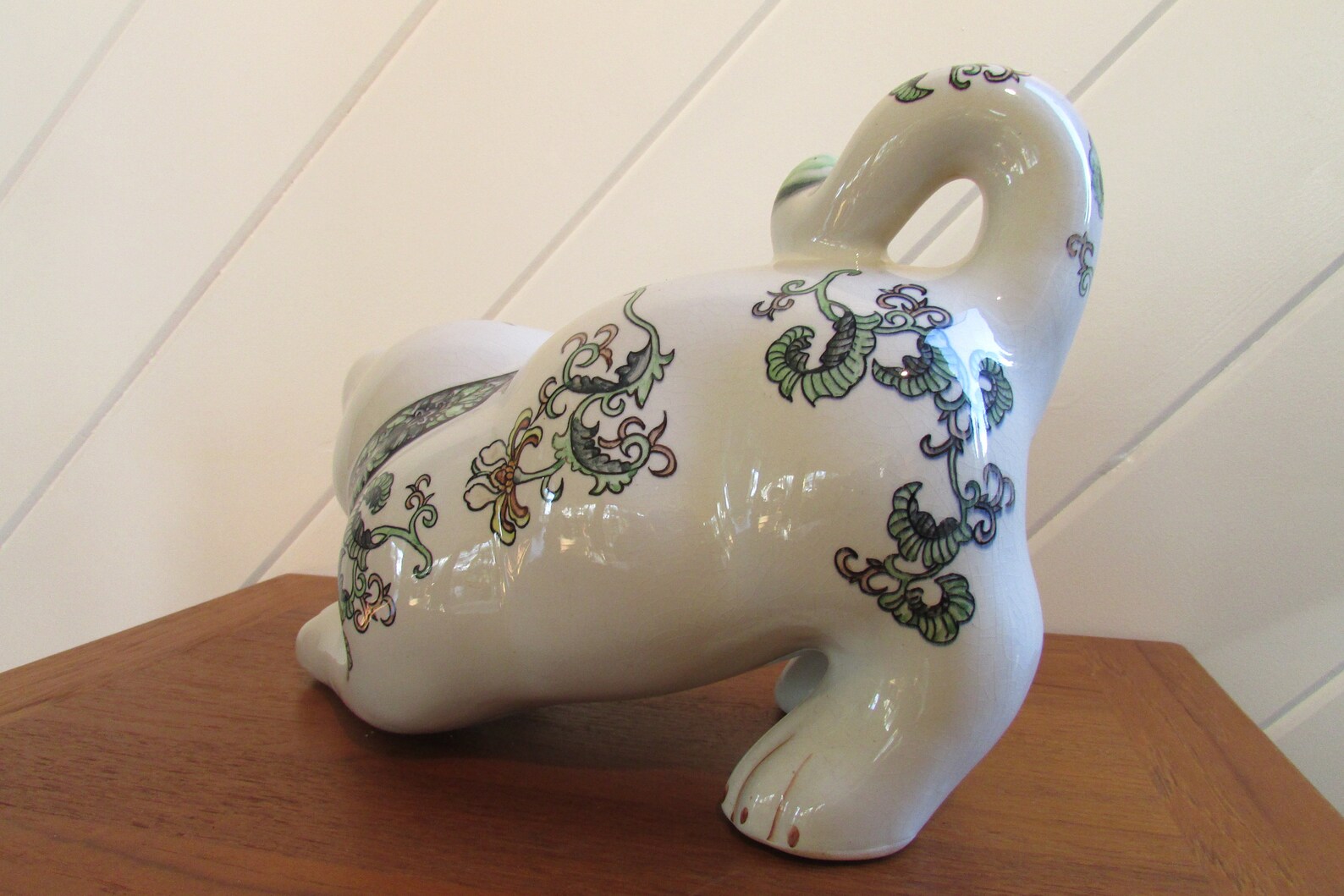 Vintage Ceramic Pottery Cat Kitty Large Painted With White Crackle ...