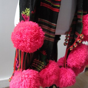 Vintage Vietnamese Ethnic Tribes Scarf With Huge Pink Pom Poms Hills ...