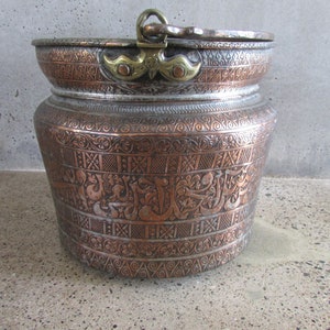Antique Turkish Food Bucket Solid Copper With Koranic Engraving and ...