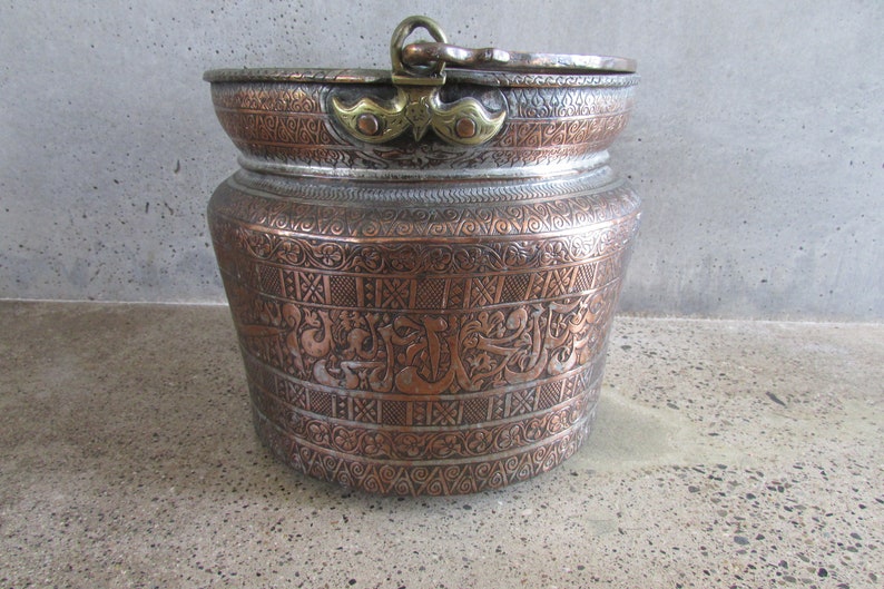 Antique Turkish Food Bucket Solid Copper With Koranic Engraving and ...