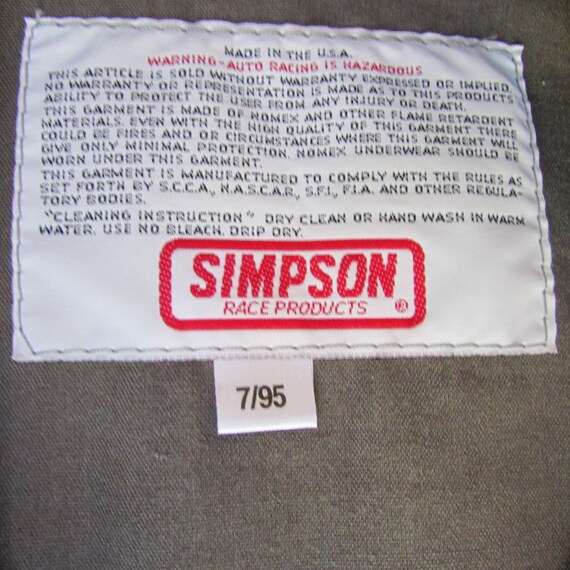 Vintage Simpson Auto racing Jumpsuit Rick Metzner Sim… - Gem