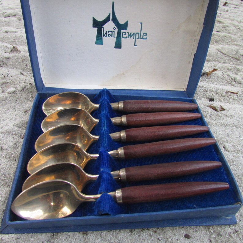 Vintage Brass and Wood Small Forks From Thailand Set of Six - Etsy