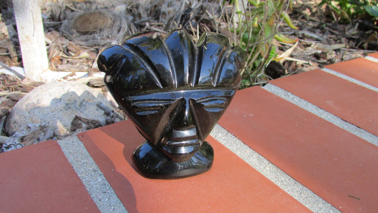 Carved Stone Sculpture Aztec Warrior Face Gold Flecked Onyx Mexico - Etsy