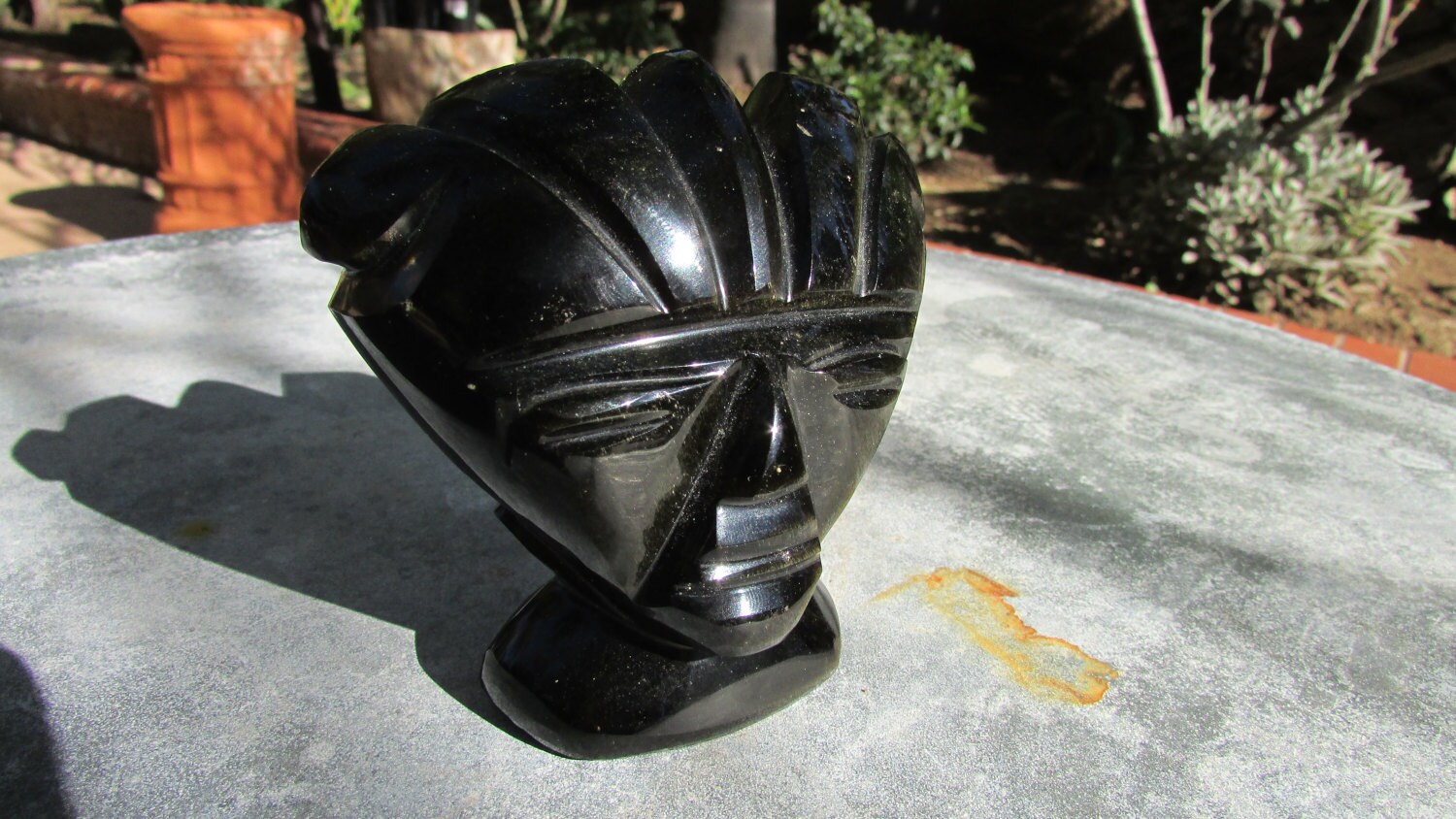 Carved Stone Sculpture Aztec Warrior Face Gold Flecked Onyx Mexico - Etsy