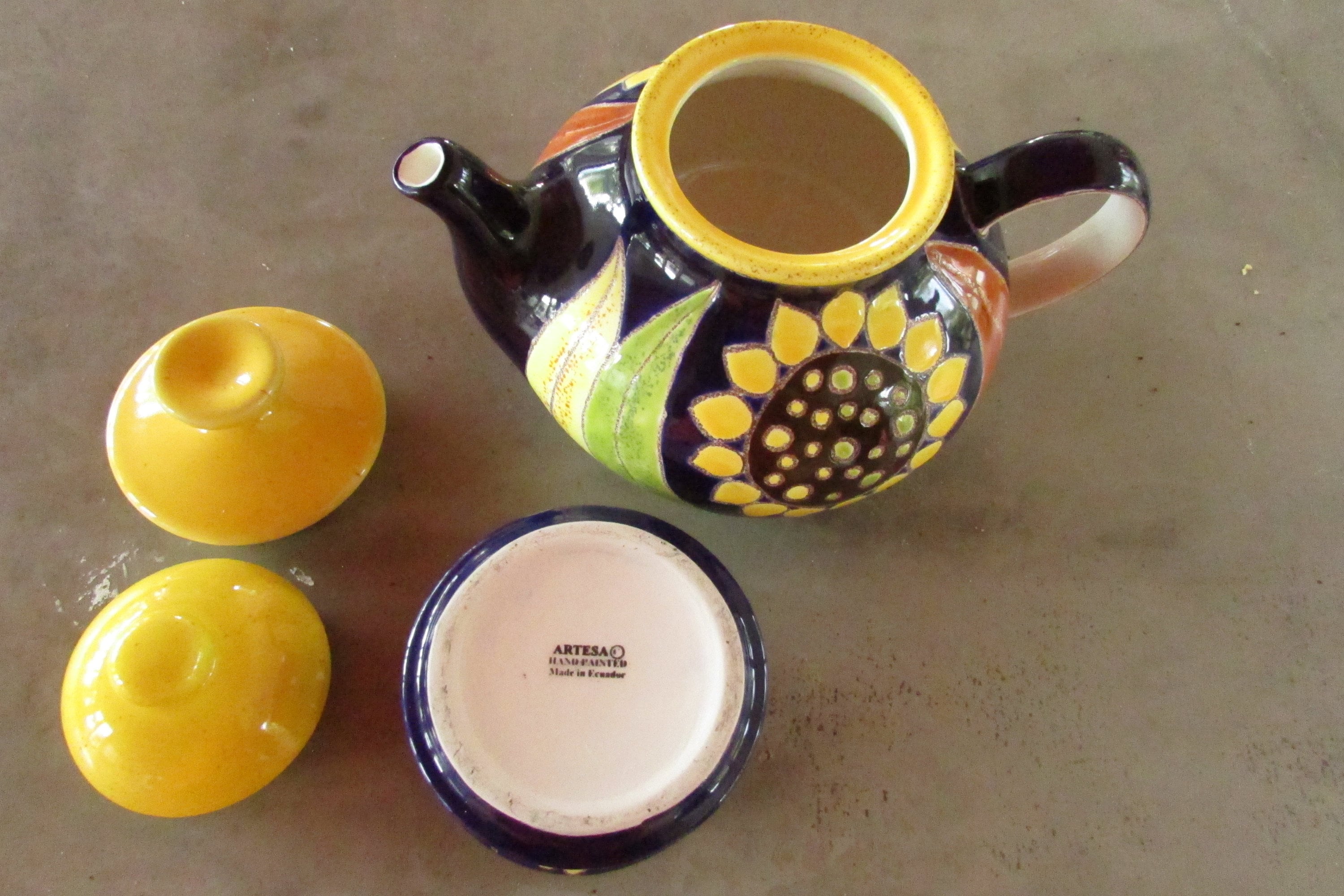 Artesa Hand Painted Pottery Tea Pot and Covered Sugar Bowl Made in ...