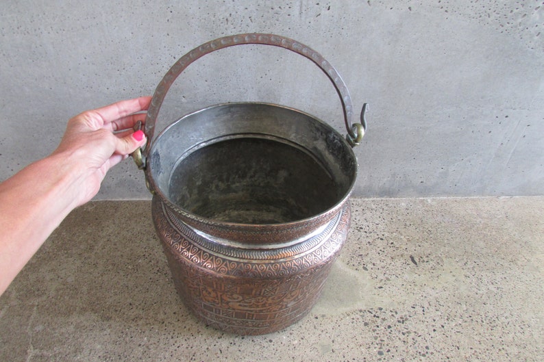 Antique Turkish Food Bucket Solid Copper With Koranic Engraving and ...