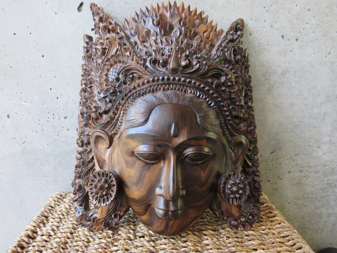 Ebony Wood Carved Balinese Janger Female Dancer Mask Solid Wood Art ...