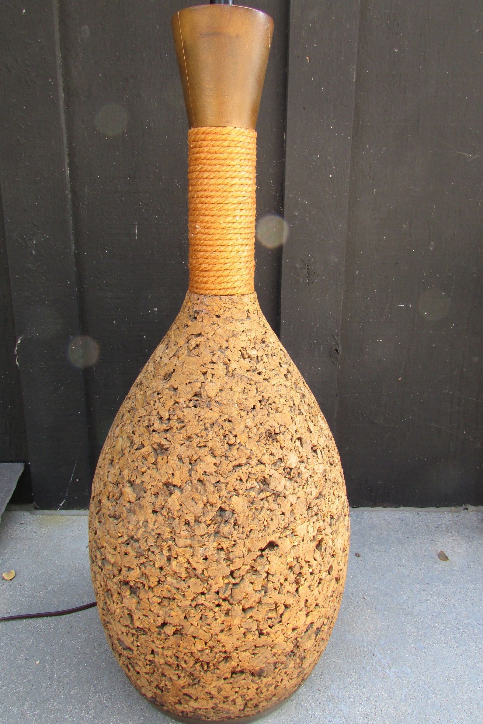 Mid Century Modern Retro Cork Lamp With Twine and Wood Retro Table Lamp ...