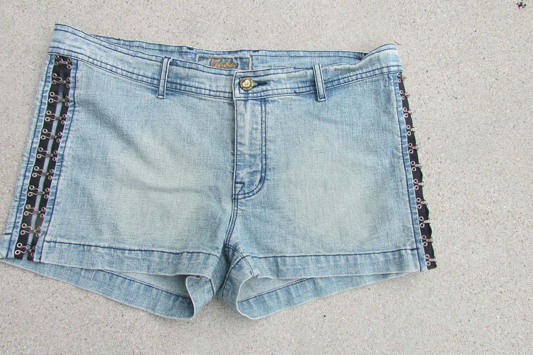 Vintage Damani Dada Jean Shorts With Open Metal Hook and Eye Sides Rock ...