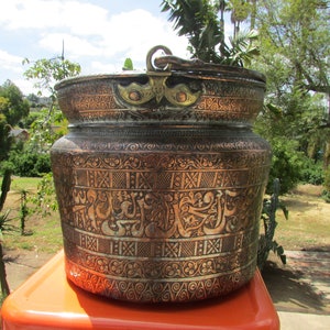 Antique Turkish Food Bucket Solid Copper With Koranic Engraving and ...