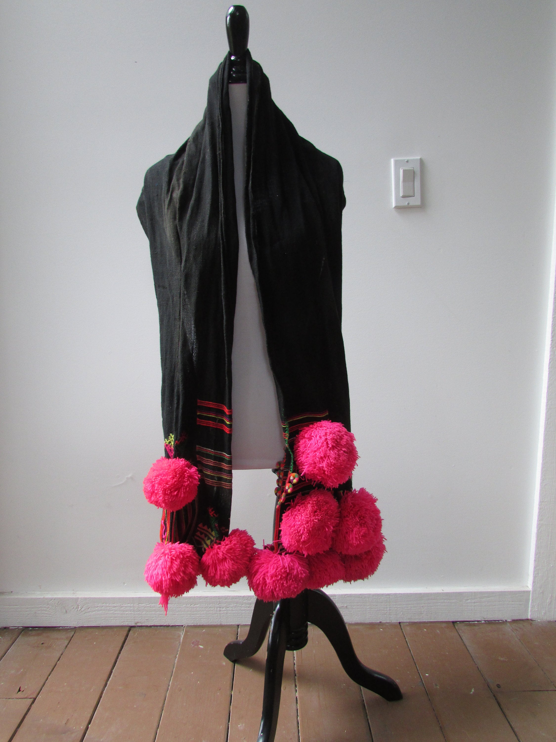 Vintage Vietnamese Ethnic Tribes Scarf With Huge Pink Pom Poms Hills ...