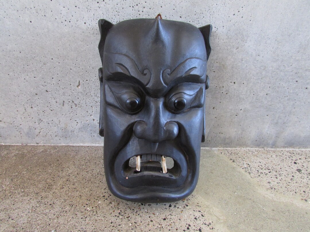 Vintage Japanese Shikami Mask Wood Oni Demon Devil Orge God Kagura Noh ...