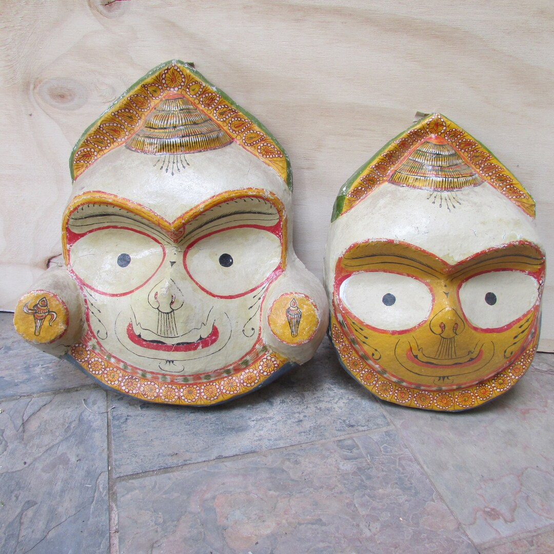 Vintage Paper Mache Masks India Set of 2 Ethnographic Art Home Decor ...