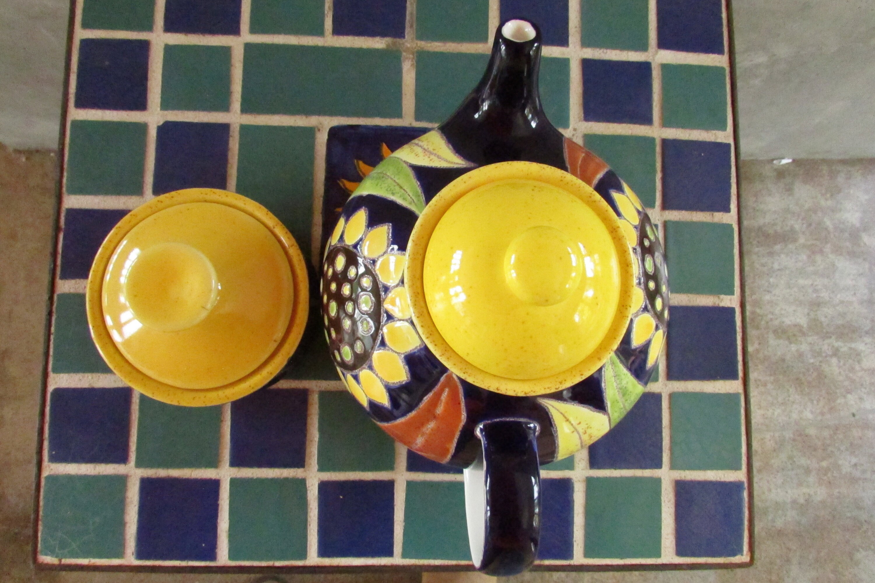 Artesa Hand Painted Pottery Tea Pot and Covered Sugar Bowl Made in ...