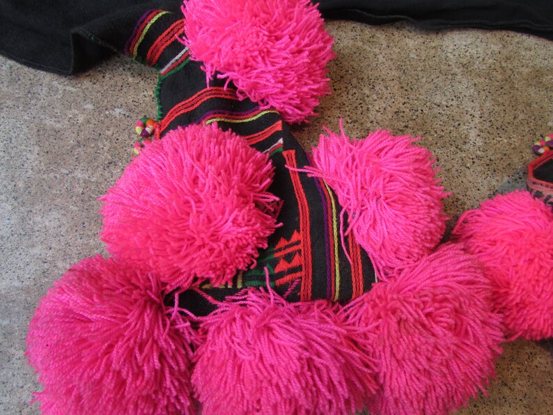 Vintage Vietnamese Ethnic Tribes Scarf With Huge Pink Pom Poms Hills ...