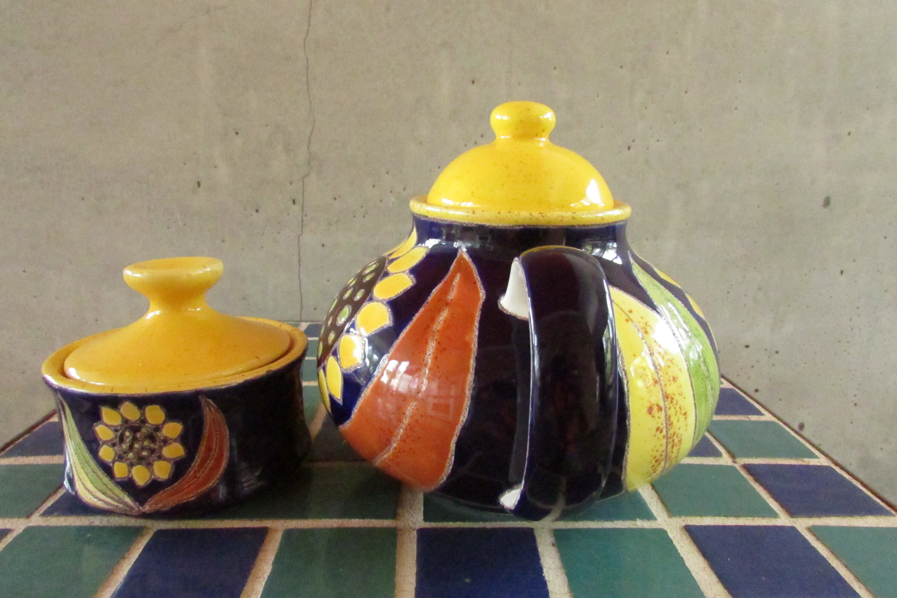 Artesa Hand Painted Pottery Tea Pot and Covered Sugar Bowl Made in ...